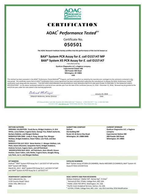 Aoac Ri 050501 Bax System Pcr Assay For E Coli O157h7 Mp Pcr Bax Pdf