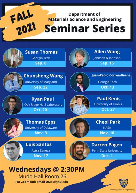 Fall 2021 Seminar Series Schedule Department Of Materials Science And Engineering