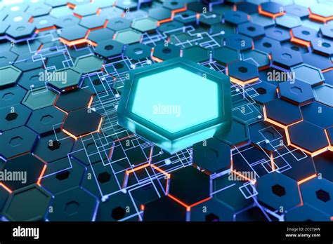 Glowing Hexagonal Cubes Background Hi Tech Cyberspace 3d Rendering Computer Digital Drawing