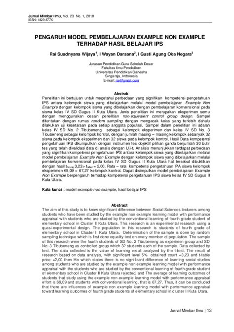 Pdf Pengaruh Model Pembelajaran Example Non Example Terhadap Hasil Belajar Siswa Kelas Ix Pada