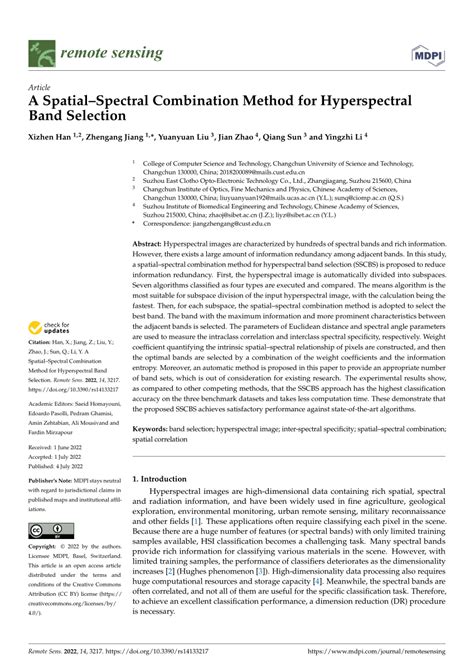 Pdf A Spatialspectral Combination Method For Hyperspectral Band Selection