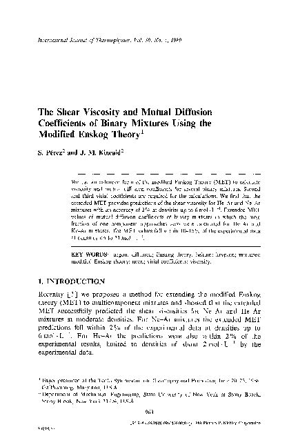 Pdf The Shear Viscosity And Mutual Diffusion Coefficients Of Binary Mixtures Using The