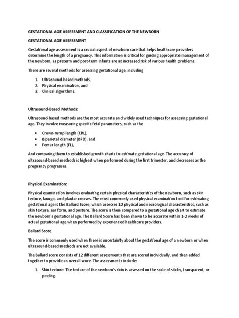 Gestational Age Assessment And Classification Of The Newborn Pdf Low Birth Weight Preterm