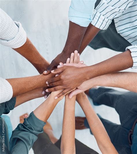 Diversity Hands And Team Above In Support Trust And Unity For Collaboration Agreement Or