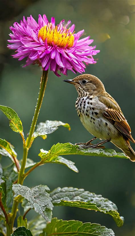«Цветок астра и красивая птица рядом… — картинка создана в Шедевруме