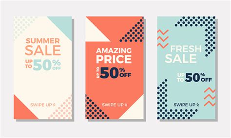 추상적인 기하학적 그림 배너 쇼핑 할인 여름 및 판매와 관련된 소셜 미디어 이야기의 배경 집합 이미지 기반 소셜 미디어에 대한 스톡 벡터 아트 및 기타 이미지 Istock