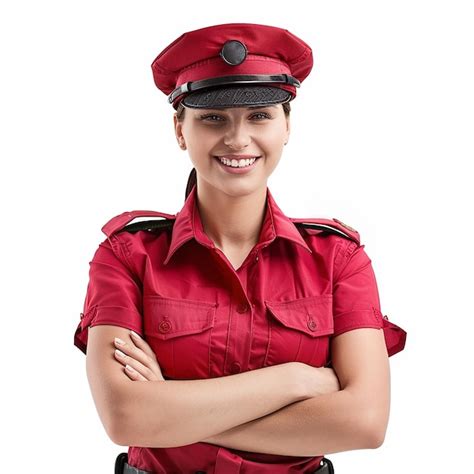 Female Security Officer Wearing Red Color Suit Isolated On A White Background Premium Ai