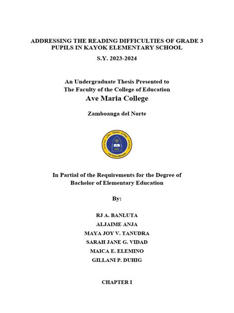 Addressing The Reading Difficulties Of Grade 3 Pupils In Kayok