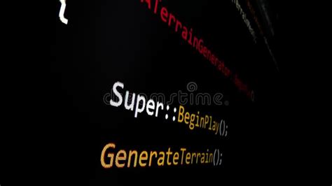 Closeup Macro Shot Movement Of Coding Script Moving Across Led Screen