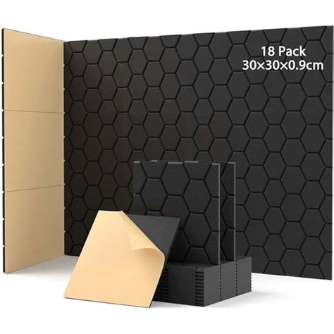 Panneaux Acoustiques Auto Adhésifs Noir 30x30x0 9cm Lot 18 Absorbeur Bruit Mur Porte Plaque