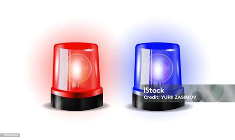 빨간색과 파란색 점멸 사이렌 벡터입니다 사실적인 개체입니다 라이트 효과 경찰 차 구급차 소방차에 대한 비콘 비상 깜박이는 사이렌 구급차에 대한 스톡 벡터 아트 및 기타