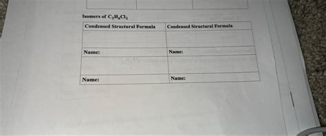 Solved Isomers Of C3h6cl2 Table[[condensed Structural