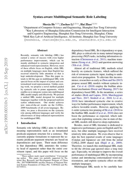 Syntax Aware Multilingual Semantic Role Labeling Christensen Et Al