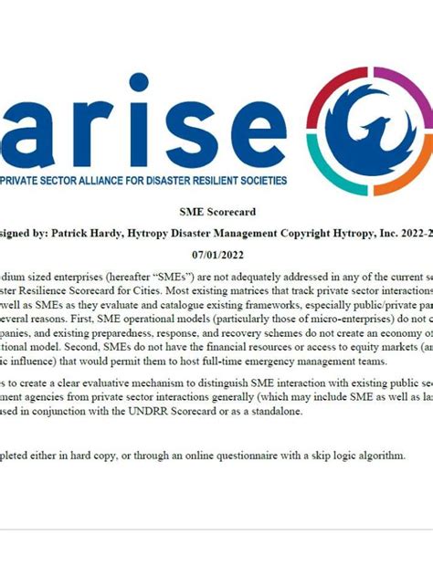 Sme Scorecard Preventionweb
