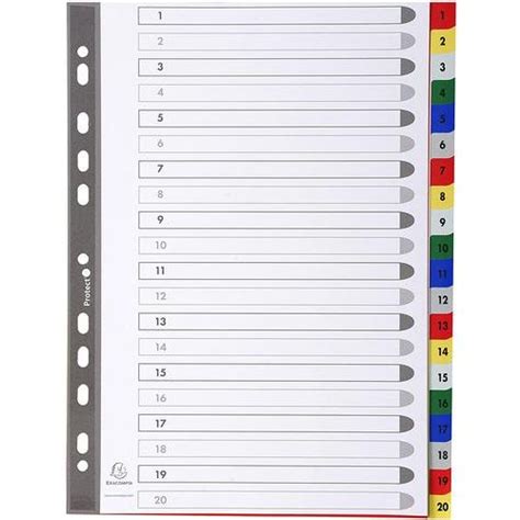 1 20 Index File Divider Pvc Assorted Gem A4
