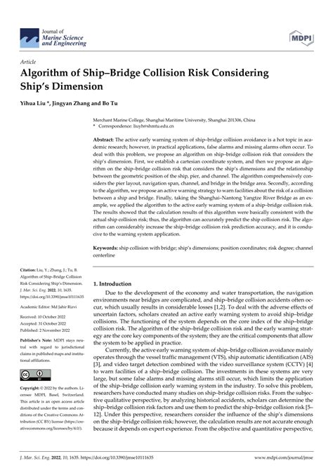 Pdf Algorithm Of Shipbridge Collision Risk Considering Ships Dimension