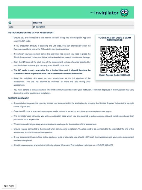 3704 Mayjune Examination 31 May 2024 With Qr Code And Exam Instructions