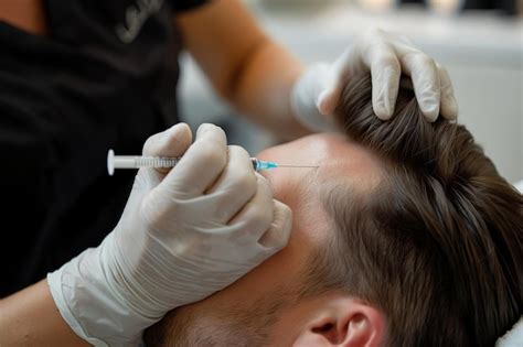 Premium Photo A Male Client Receiving A Scalp Injection From A Cosmetologist To Stimulate Hair