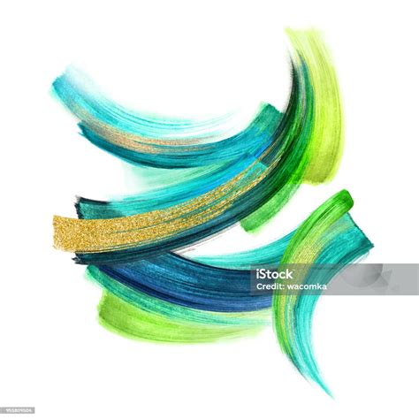 크리에이 티브 브러시 획 클립 아트 흰색 배경 동적 수채화 얼룩 녹색 청록색 파란 페인트 질감 아크릴 그런 지 골드 반짝이 쉬머 밝은 색조 네온 팔레트에 고립 때리기에 대한