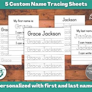 Custom Name Tracing Sheet Bundle Printable Handwriting Etsy