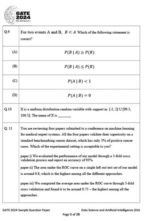 Gate 2024 Data Science And Artificial Intelligence Da Sample Question Paper