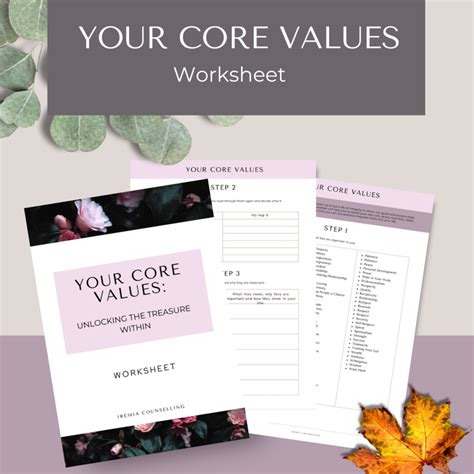Discover Your Core Values Printable Worksheet For Self Discovery