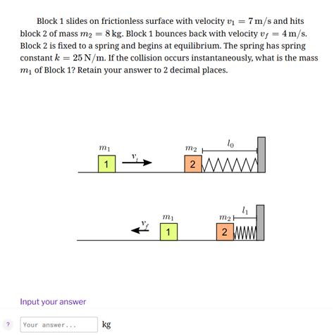 solved block 1 slides on frictionless surface with velocity