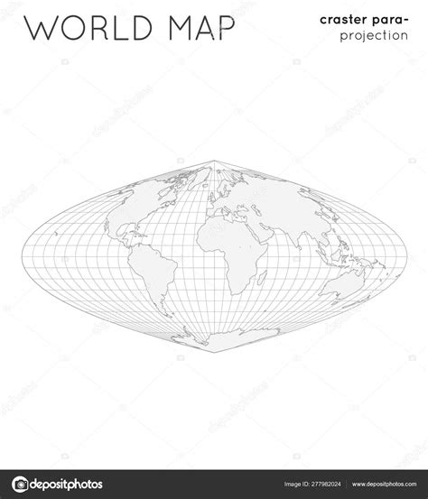 World Map Globe Craster Parabolic Projection Graticule Lines Style Outline Stock Vector By
