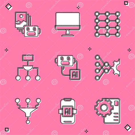 Set Artificial Intelligence Robot Computer Monitor Neural Network Algorithm Funnel Filter