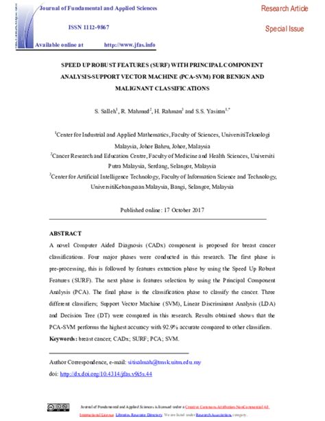 pdf speed up robust features surf with principal component analysis