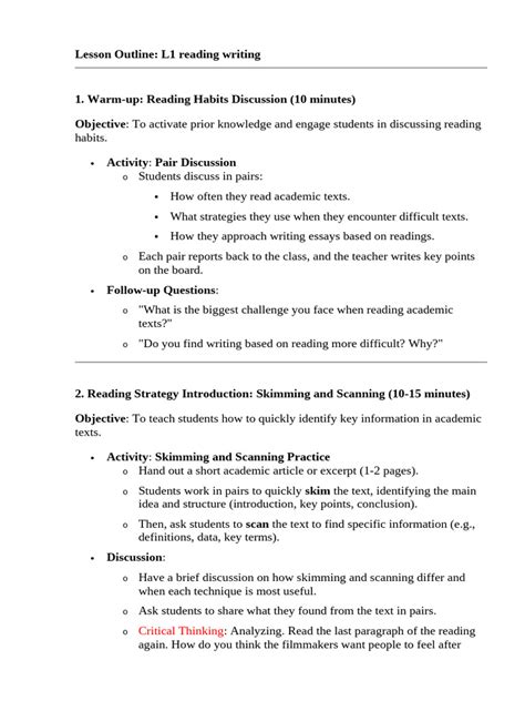 L1 Introduction Plan Pdf Speed Reading Essays
