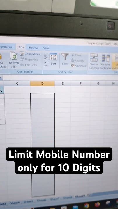 allow only 10 digits mobile number in a cell set a character limit in