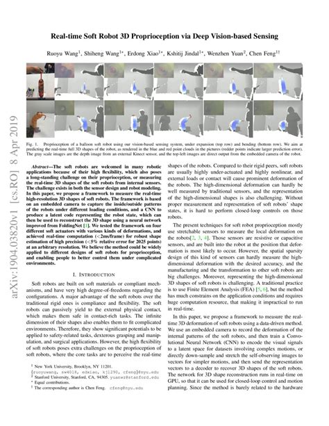 Real Time Soft Robot 3d Proprioception Via Deep Vision Based Sensing Deepai