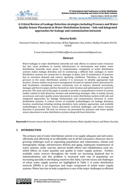 Pdf A Critical Review Of Leakage Detection Strategies Including Pressure And Water Quality