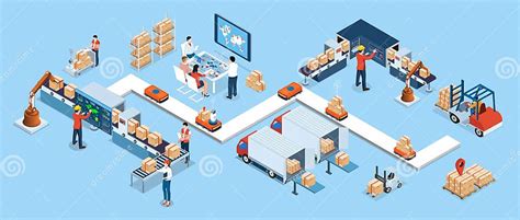 3d Isometric Automated Warehouse Robots And Smart Warehouse Technology