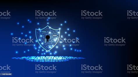 어두운 배경에 가상 화면이 있는 디지털 방패 사이버 보안 기술 사기 방지 자물쇠에 대한 스톡 벡터 아트 및 기타 이미지 자물쇠 잠금 전자 산업 Istock