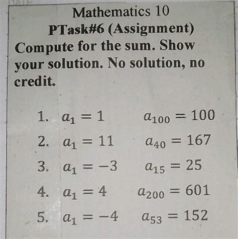 Mathematics 10 PTask6 Assignment Compute For StudyX