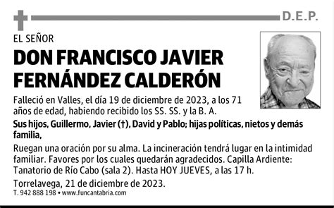 Don Francisco Javier FernÁndez CalderÓn Esquela El Diario Montañés