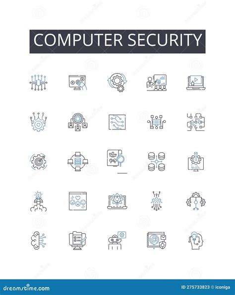 Computer Security Line Icons Collection News Reporting Investigative