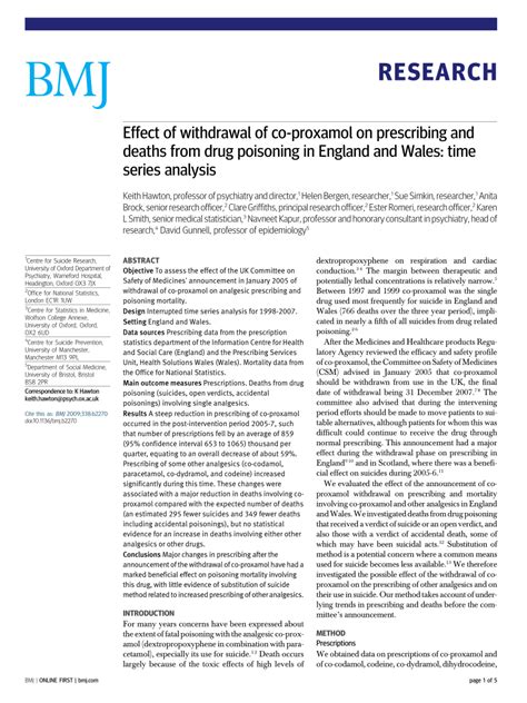 Pdf Effect Of Withdrawal Of Co Proxamol On Prescribing And Deaths From Drug Poisoning In