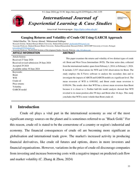 Pdf Gauging Returns And Volatility Of Crude Oil Using Garch Approach