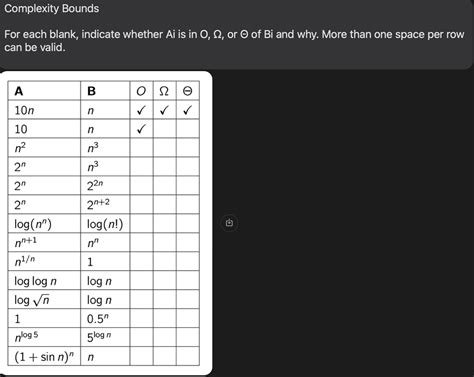 Solved Big O ﻿omega And Theta Complexity Boundsfor Each