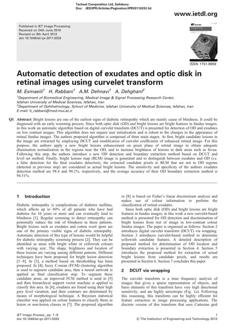 Pdf Automatic Detection Of Exudates And Optic Disk In Retinal Images