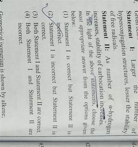 statement i larger the number of hyperconjugation structures lesser the