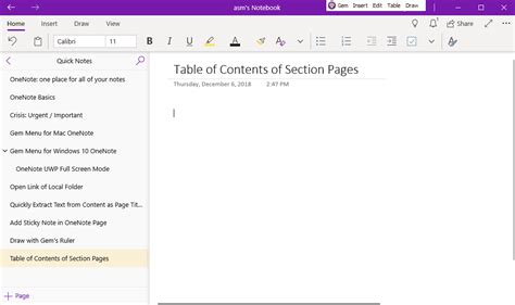 UWP Create Pages List For Current OneNote Section As A Table Of Contents Office OneNote Gem