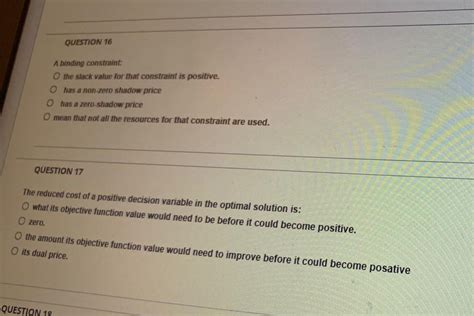 Question 16 A Binding Constraint O The Stack Value