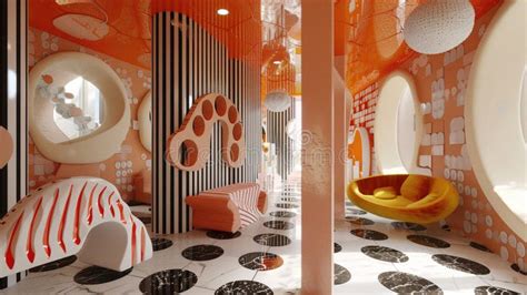 Abstract Interior Design With Geometric Shapes And Bold Colors Stock Illustration Illustration