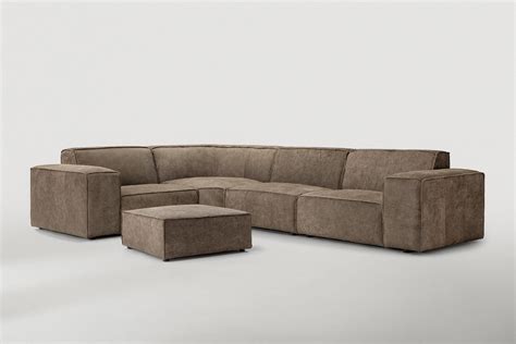 Jagger Leather Modular Corner Couch With Ottoman Cielo