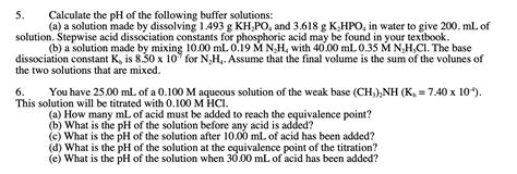 Solved 5 Calculate The Ph Of The Following Buffer