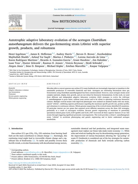 Pdf Autotrophic Adaptive Laboratory Evolution Of The Acetogen